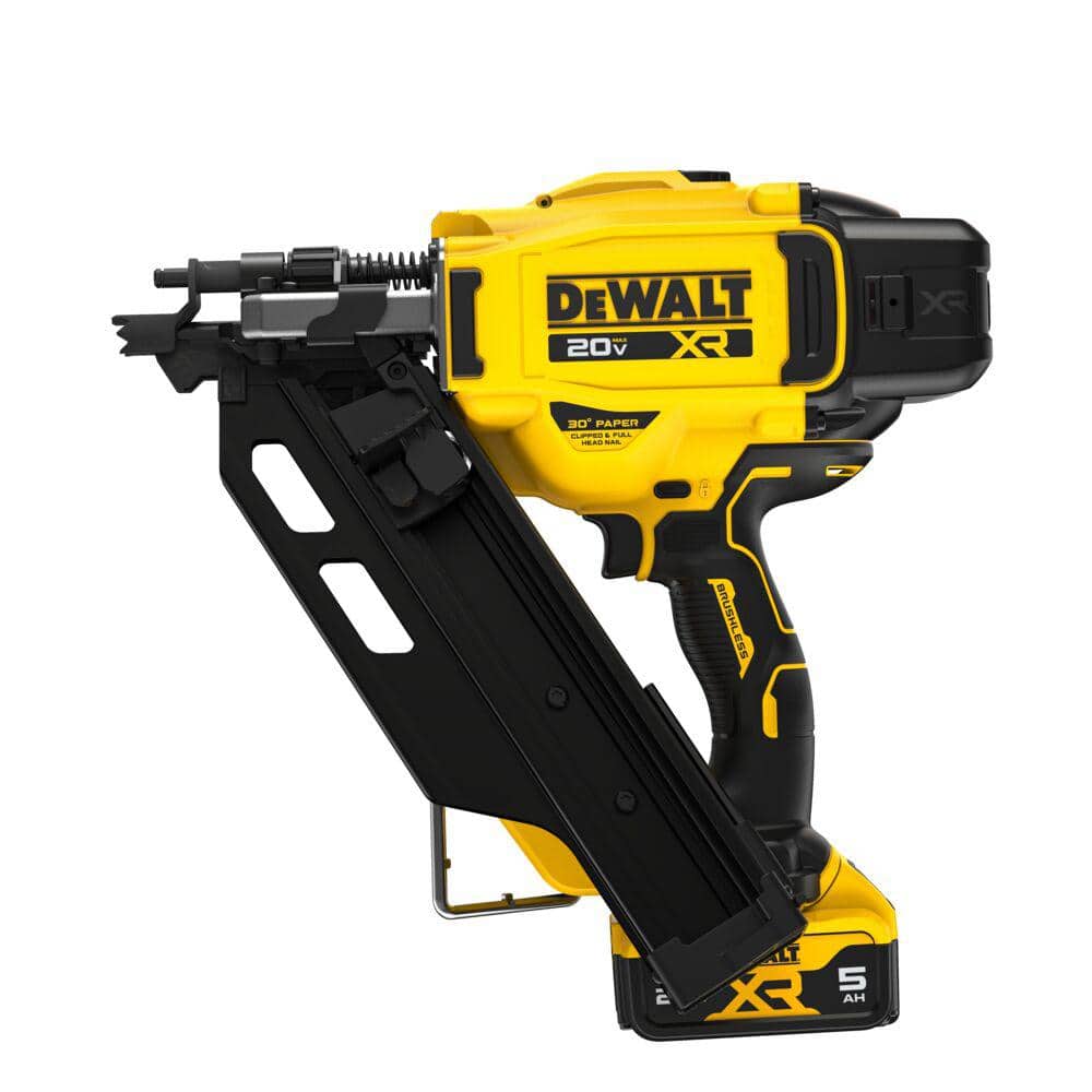 DEWALT 20V 30° Cordless Framing Nailer Kit and 3 in. Off-Set Round Head ...