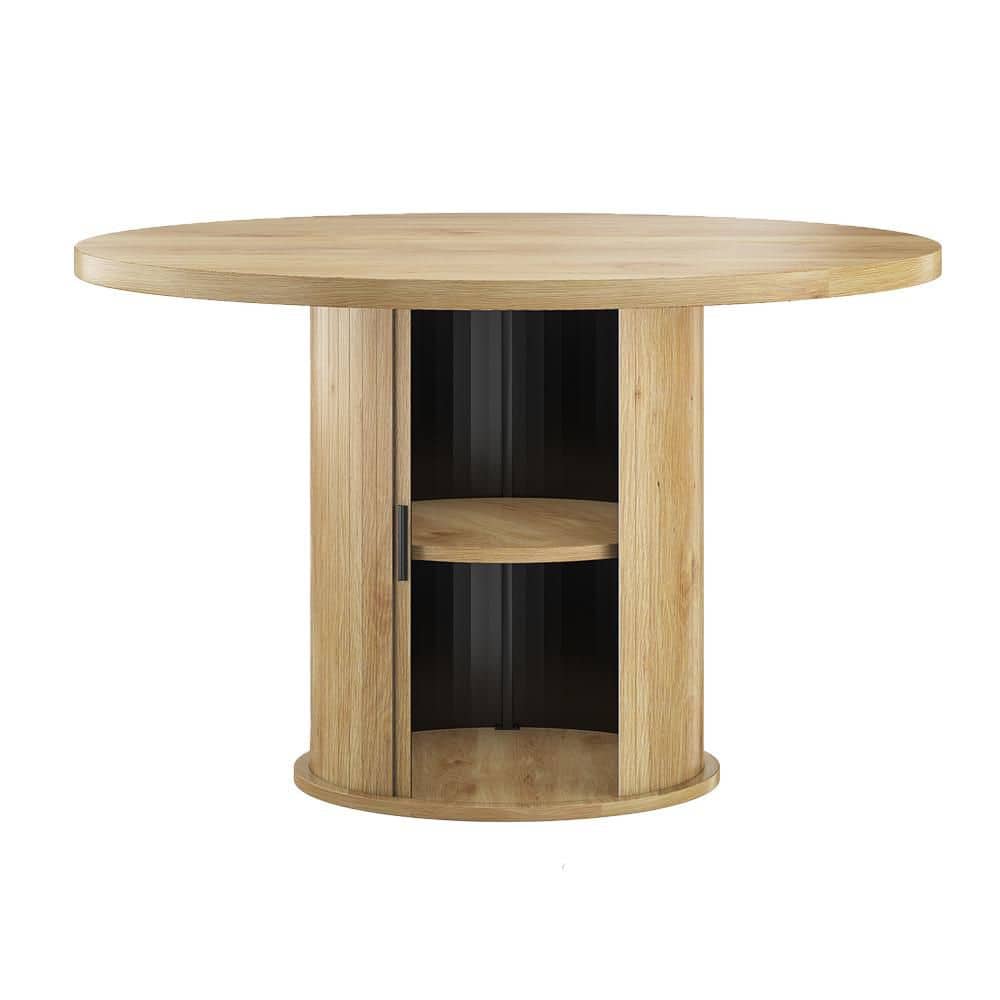 Sudzendf 43.3 in. W Natural Wood Outdoor Round Dining Table with Sturdy ...