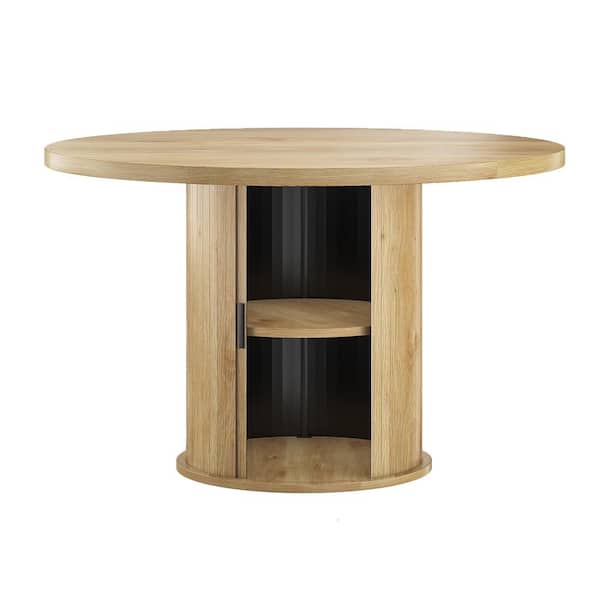 Sudzendf 43.3 in. W Natural Wood Outdoor Round Dining Table with Sturdy ...