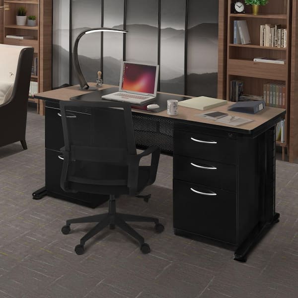 Regency Fusion 72 in x 30 in. Noble Oak Brown Teachers Desk with Double ...