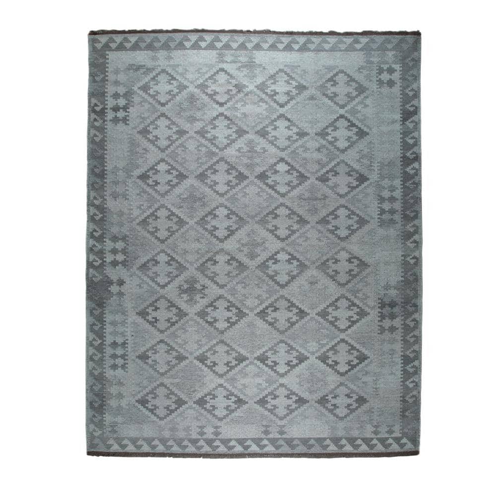 EORC Natural Grey 12 ft. x 15 ft. Hand-Knotted Wool Geometric Modern ...