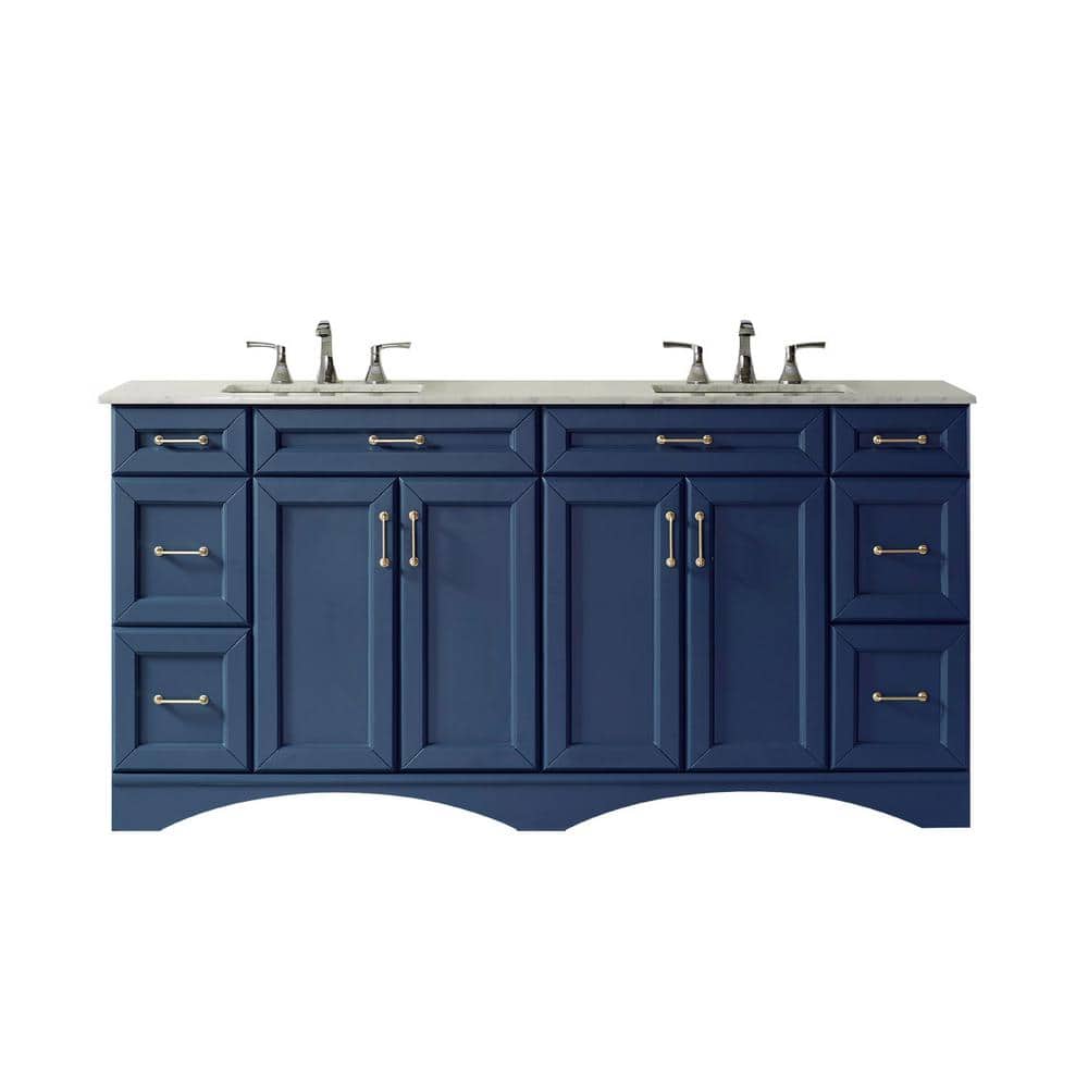 ROSWELL Naples 72 in.W x 22 in D Vanity in Royal Blue with Carrara ...