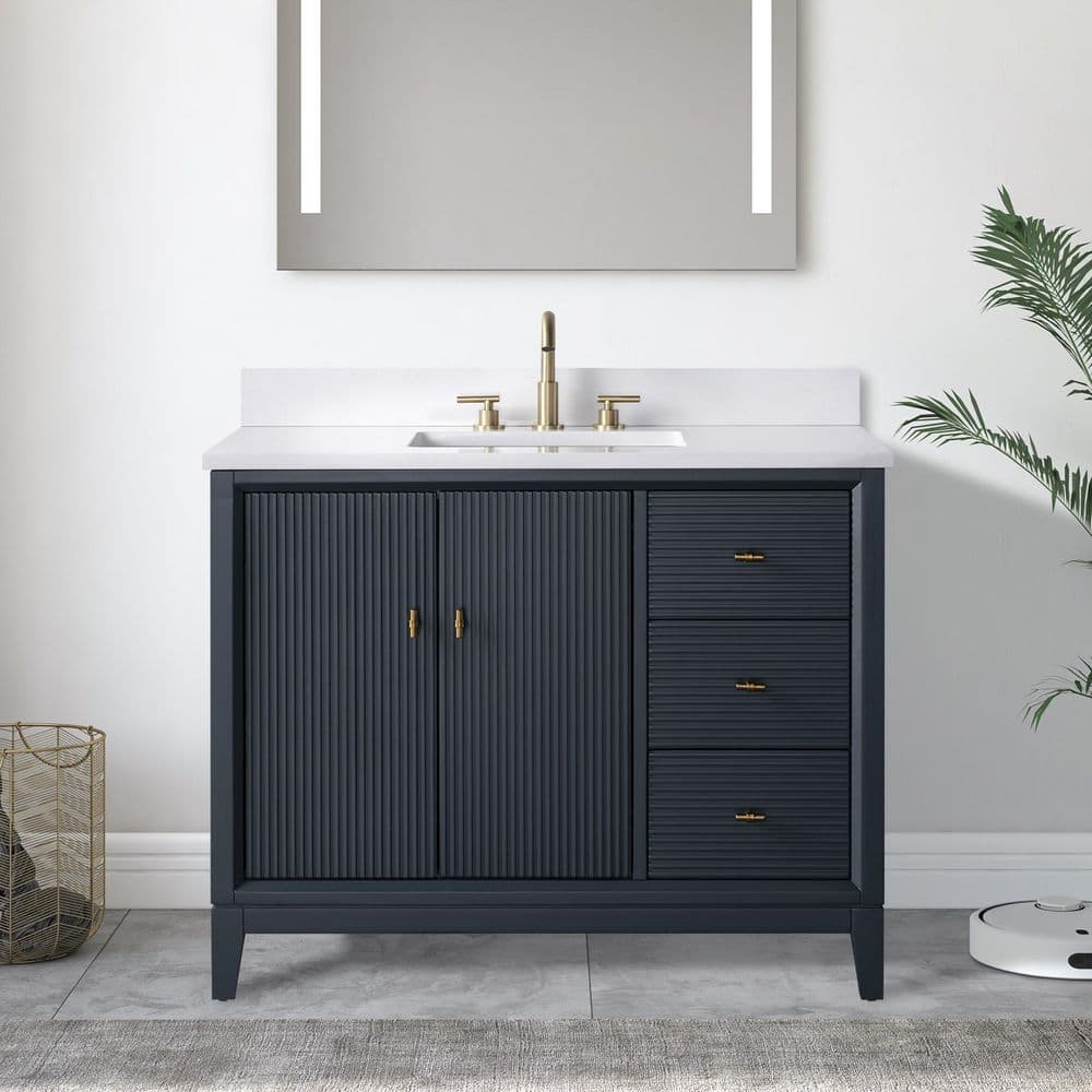 Vanity Art 42 in. W x 34 in. H Single Sink Vintage Spruce Blue Bath Vanity Cabinet with ...
