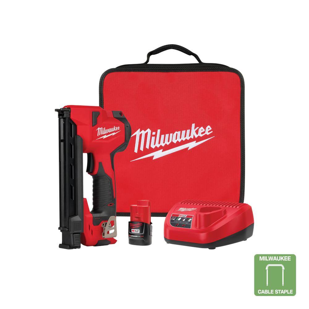 Milwaukee M12 12-Volt Lithium-Ion Cordless Cable Stapler Nailer Kit ...