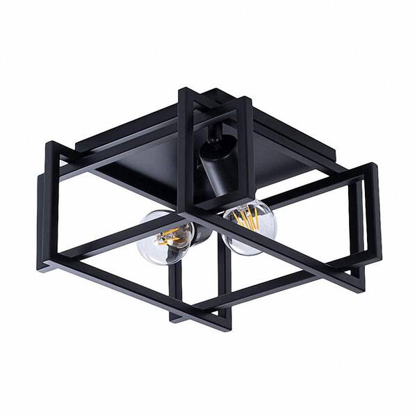 YANSUN 11.5 in. 2-Light Matte Black Square Frame Flush Mount Ceiling ...