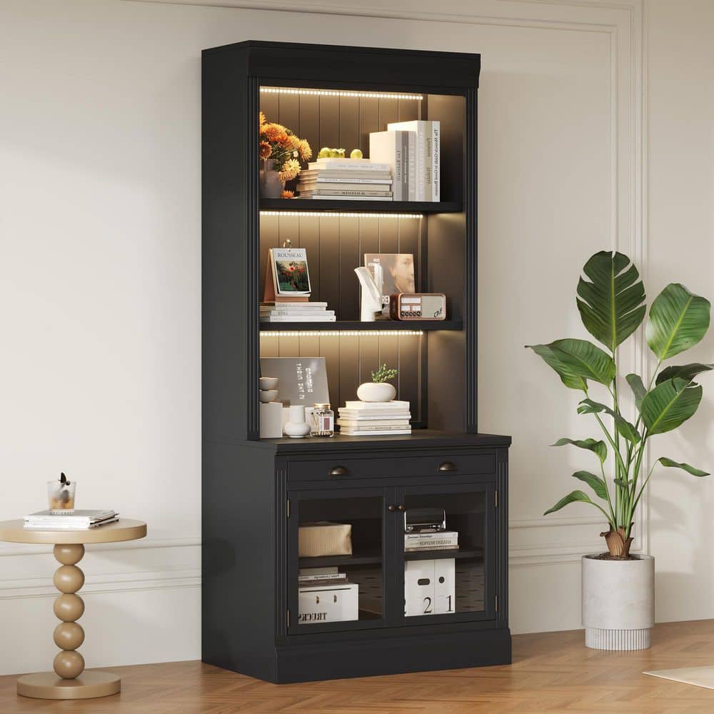 Harper & Bright Designs 83.4 in. Tall Black Wood 3-Shelf Standard ...