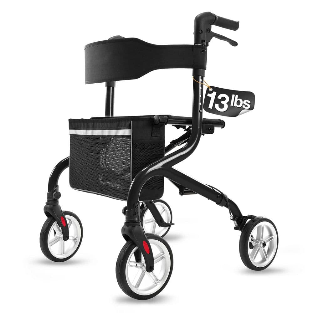 Anqtovp 4-Wheel Rollator Walker with Seat, Foldable Rolling Walker for ...