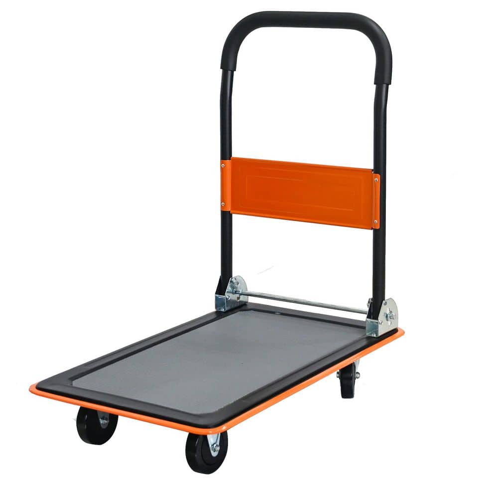 330 lbs. Capacity Orange Folding Hand Truck Serving Cart with 360 ...