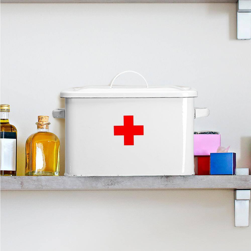 Storied Home Vintage White Decorative Enameled First Aid Box with Lid ...