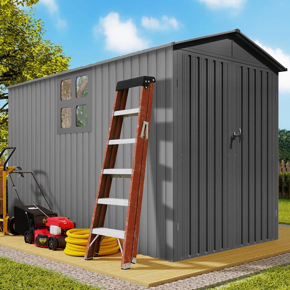 ToolCat 10 ft. W x 5.5 ft. D Metal Shed with Window, Motorcycle Outdoor ...