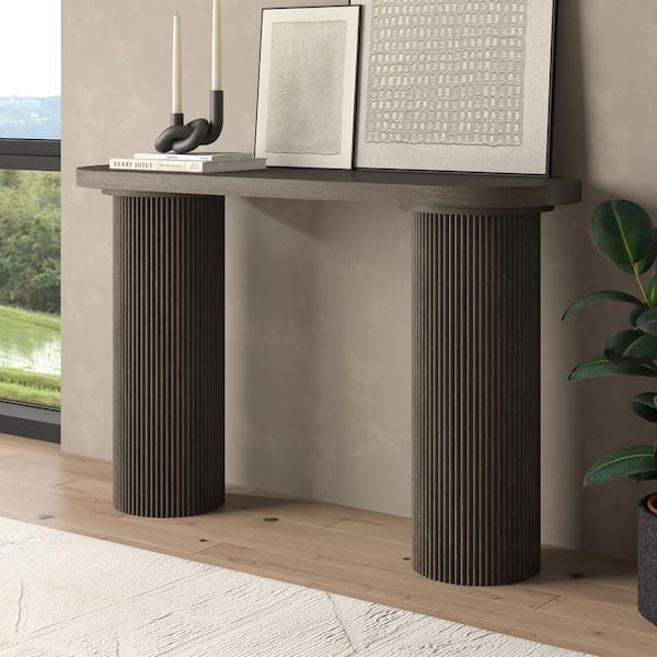 Meyer&Cross Isa 55 in. Brown Oak Oval MDF Console Table AT2479 - The ...