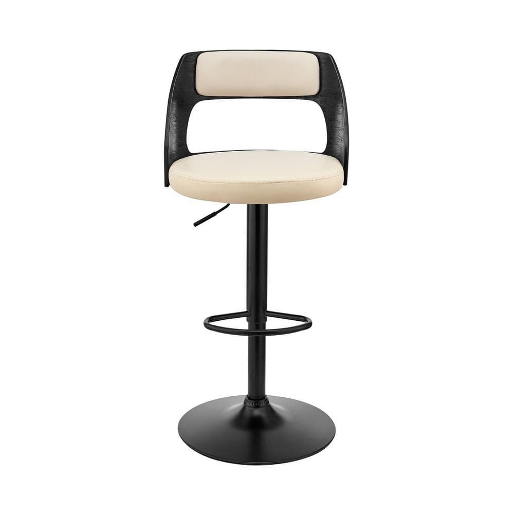 HomeRoots Cream Upholstered Black Base Adjustable Swivel Bar Stool ...