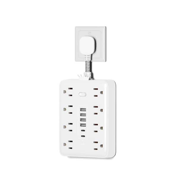 Short Cable 8-Outlet 4-Ports USB-A 2-Ports USB-C Surge Protector with ...