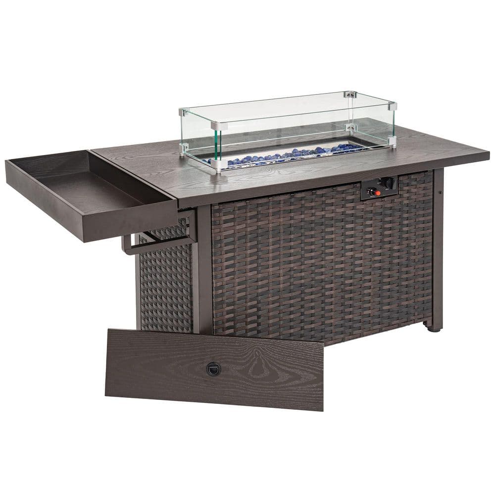 AURA OUTDOOR 52 in. 50,000 BTU Wicker Outdoor Propane Fire Pit Table ...