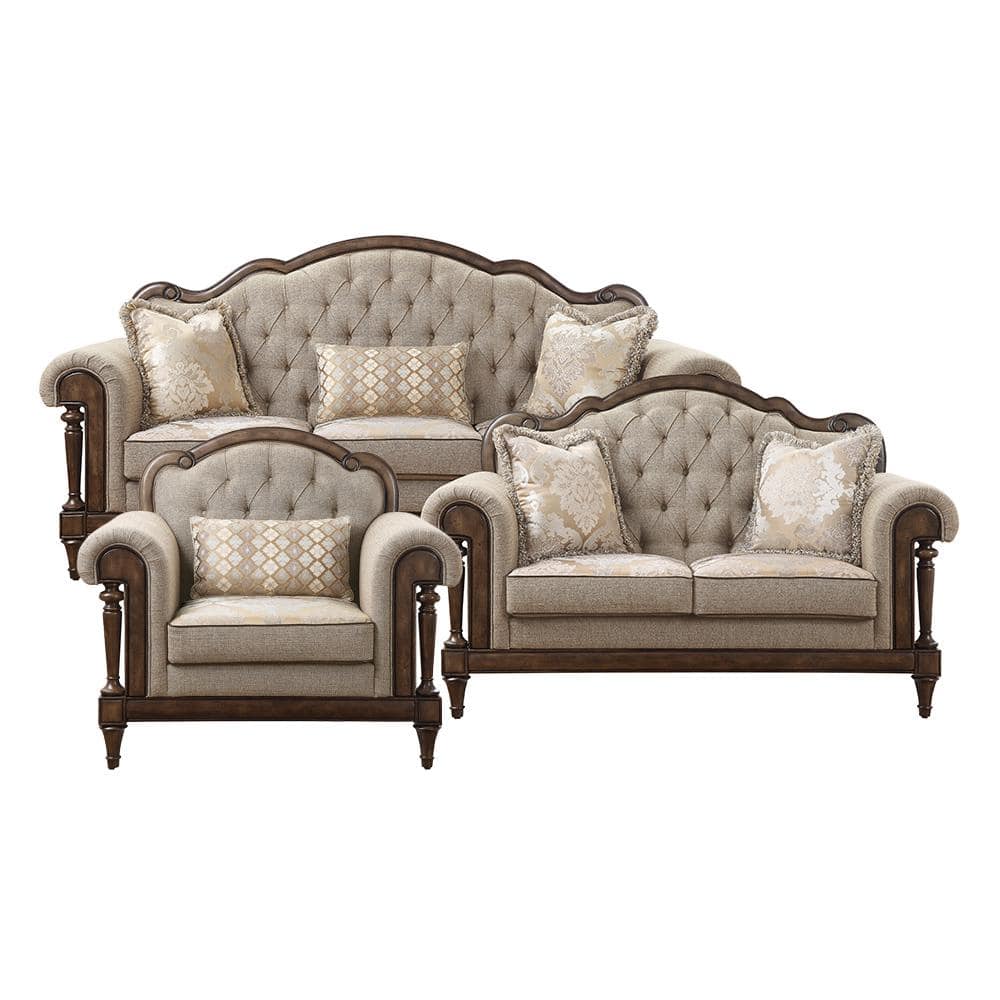 Lazzara Cody 91 in. W. Rolled Arm Textured Fabric Rectangle 3-Piece ...