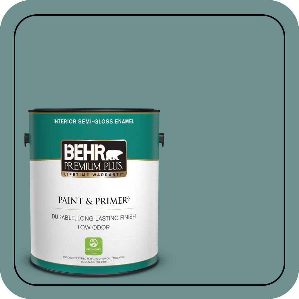 BEHR PREMIUM PLUS 1 gal. #500F-6 Hallowed Hush Semi-Gloss Enamel Low ...