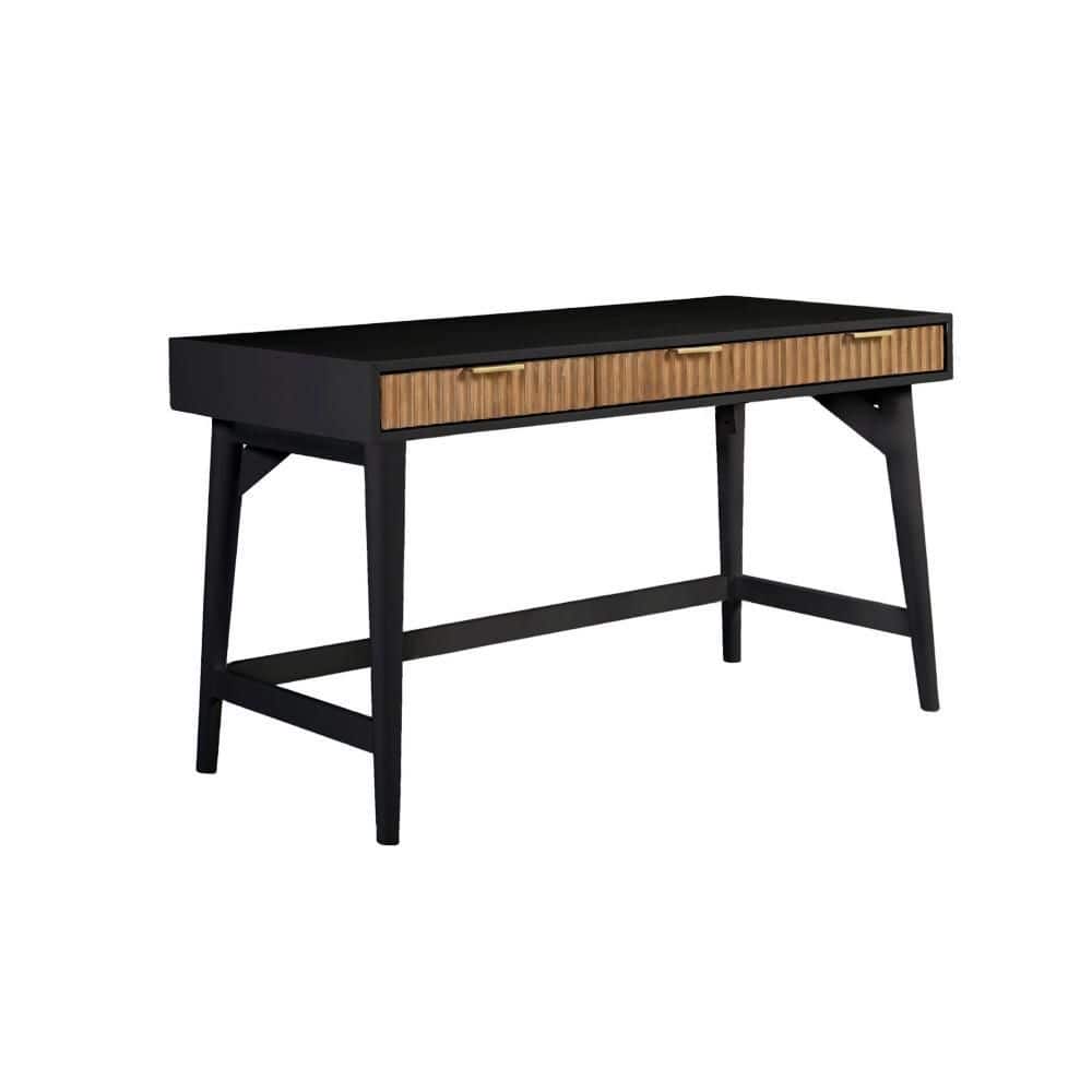 Benjara 52 in. Rectangular Black and Brown Mahogany Wood 3-Drawer ...