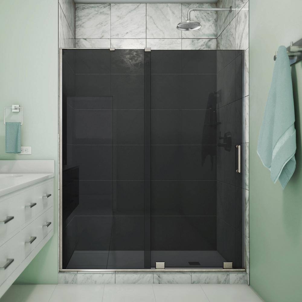 DreamLine Mirage-X 56-60 in. W x 72 in. H Sliding Frameless Shower Door in Brushed Nickel with ...