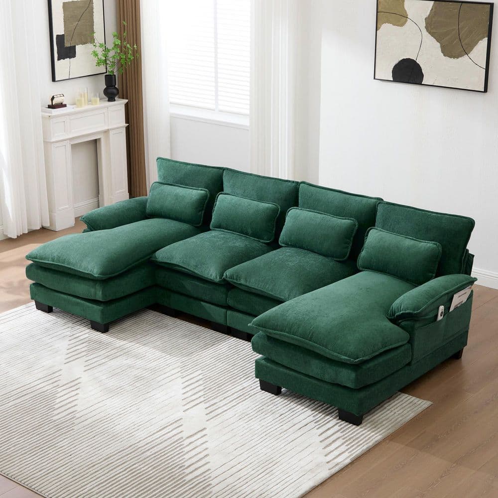 Noble House Kenyon 107.87 in. Chenille U Shaped Sectional Sofa in ...
