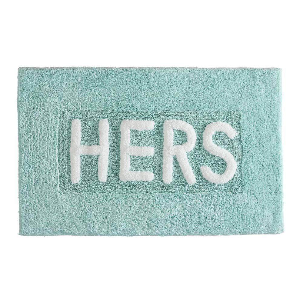 Jean Pierre Novelty "Hers" Aqua Blue 21 in. x 34 in. 100% Cotton Bath ...