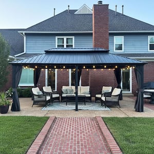 PURPLE LEAF 8 ft. x 8 ft. Gray Aluminum Hardtop Gazebo Canopy with ...