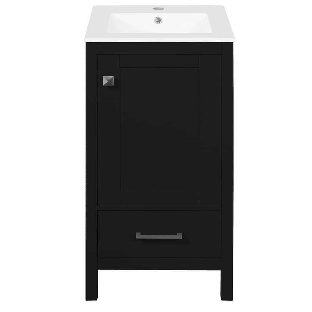 LuckByte 18 in. Black Wood Rectangle Vessel Sink Bathroom Vanity Combo ...
