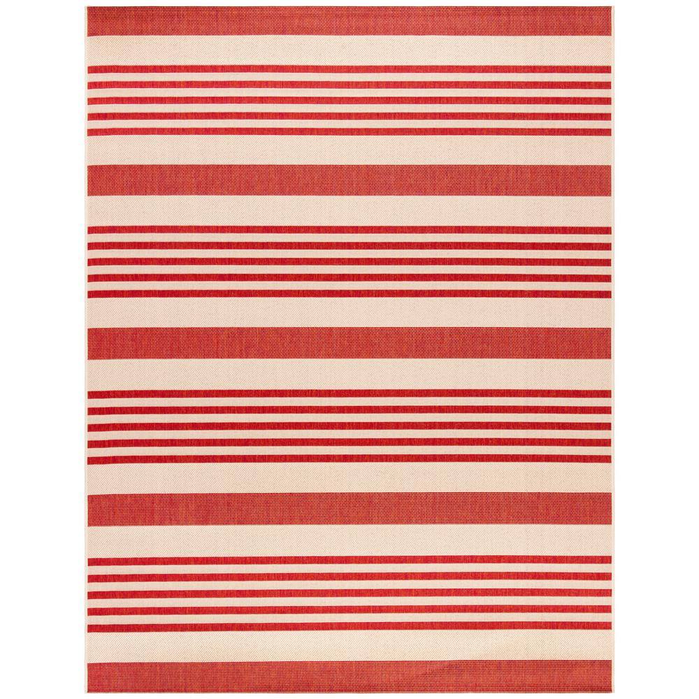 SAFAVIEH Beach House Beige/Red 3 ft. x 5 ft. Striped Indoor/Outdoor ...