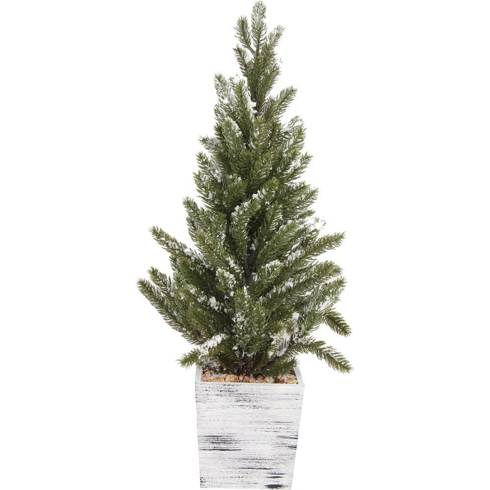 MERRILY 24 in. Christmas Unlit Pine Tree Centerpiece in White Wooden ...