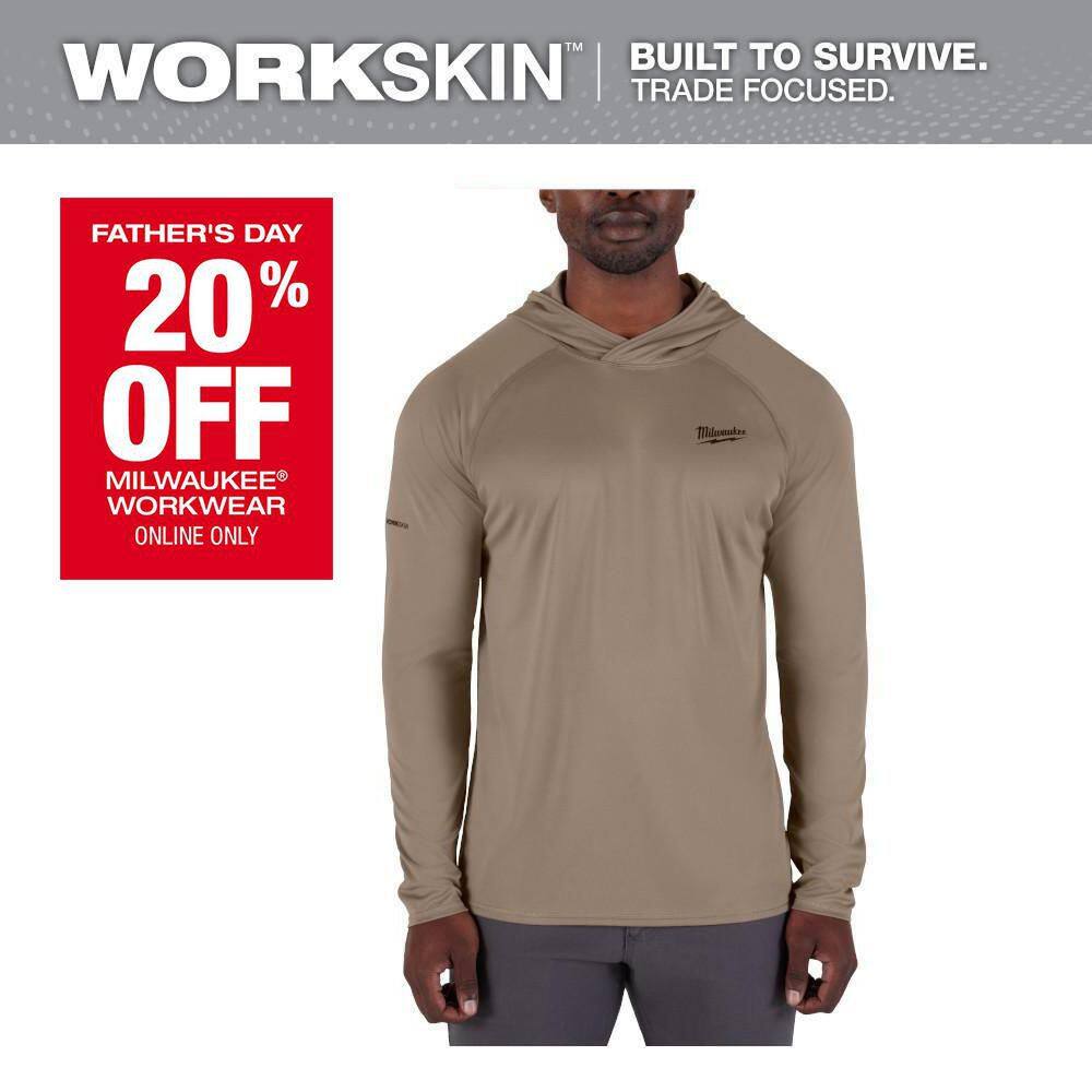 Milwaukee Men's WORKSKIN Sandstone X-Large Hooded Sun Shirt M550N-XL ...