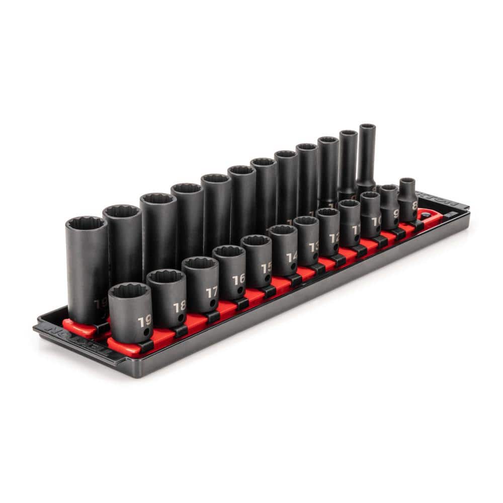 TEKTON 3/8 in. Drive 12-Point Impact Socket Set with Rails (8 mm-19 mm ...