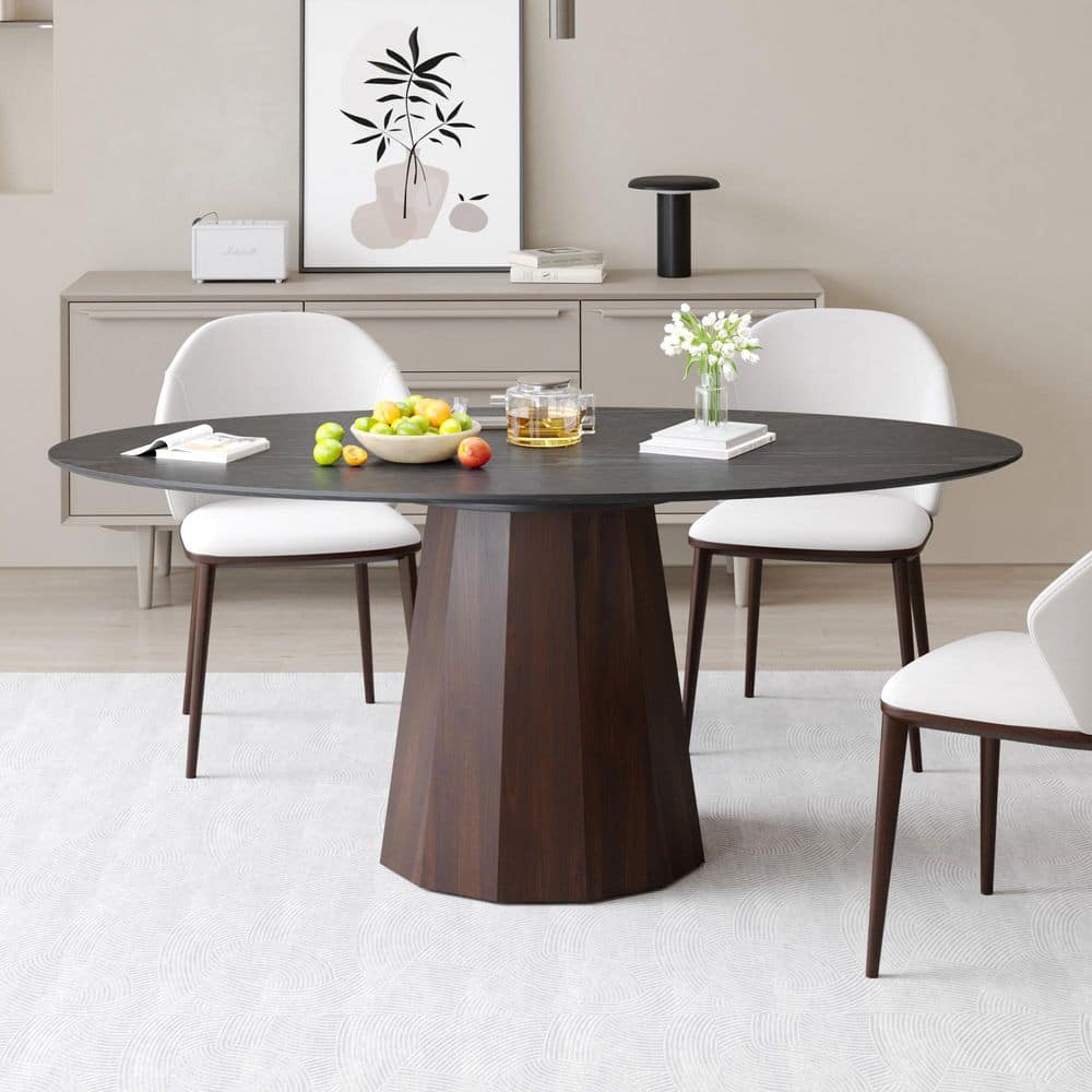 Dovelina Oval Black Wooden Solid Wood 67 in. Wood Column Pedestal Base ...