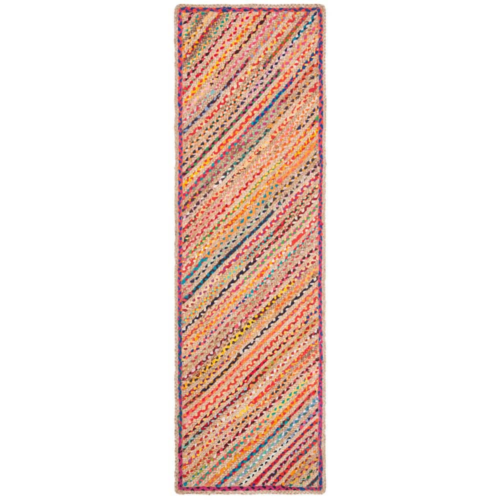 SAFAVIEH Cape Cod 2 ft. x 8 ft. Natural/Red Striped Multicolor Gradient ...