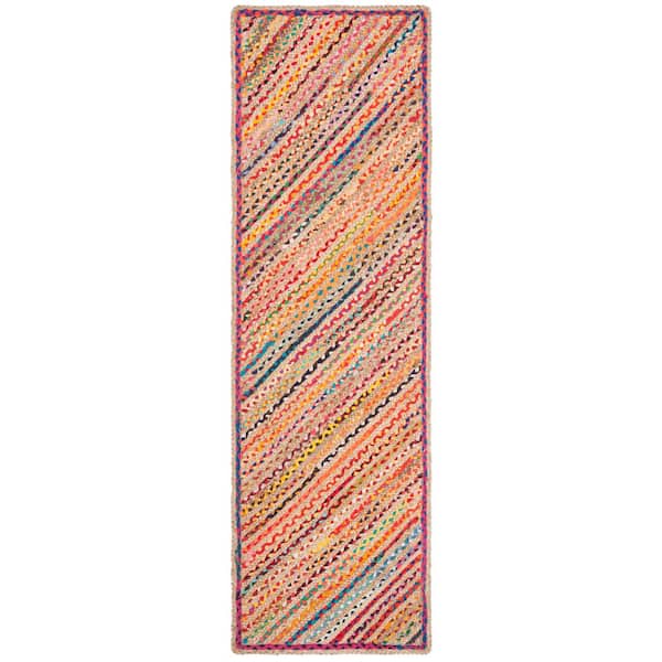 SAFAVIEH Cape Cod 2 ft. x 8 ft. Natural/Red Striped Multicolor Gradient ...