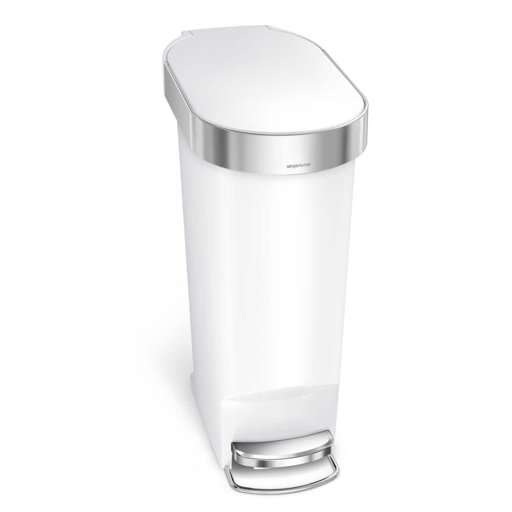 simplehuman 40L Slim Liner Rim Step Kitchen Trash Can, White Plastic ...