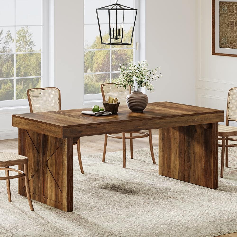 BYBLIGHT Roesler Brown Wood 63 in. W. Pedestal Rectangle Dining Table ...