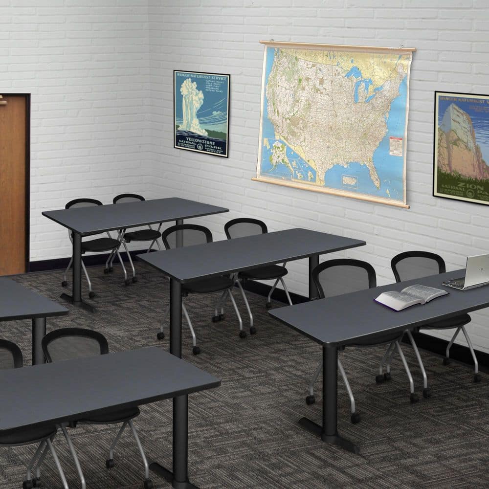 Regency Cain 66 in x 24 in. Grey T-Base Training Seminar Table Desk and ...