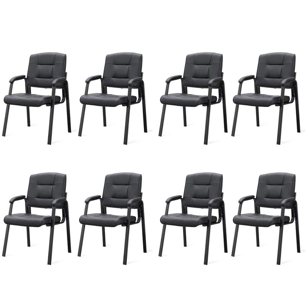 HOMESTOCK Black Office Guest Chair Set of 8 Leather Executive Waiting ...
