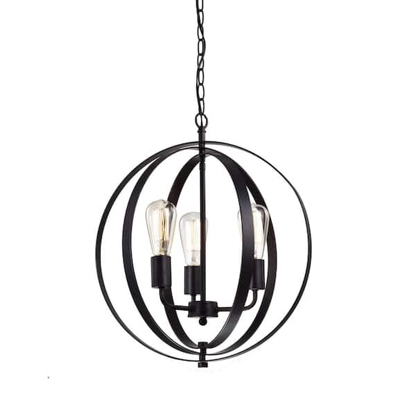 Jojospring Amanda 3-Light Antique Black Concentric Mixed Iron Orb ...
