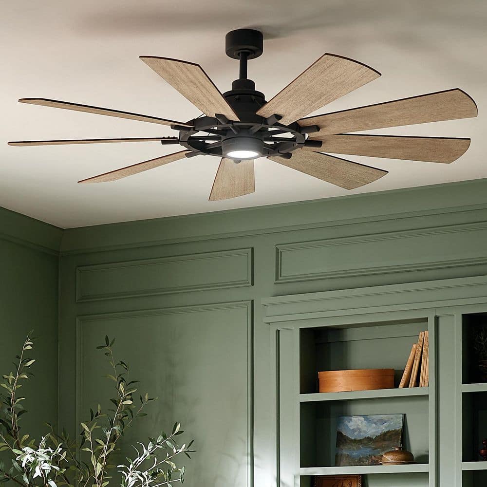 KICHLER Gentry 65 in. Indoor Weathered Zinc Downrod Mount Ceiling Fan ...
