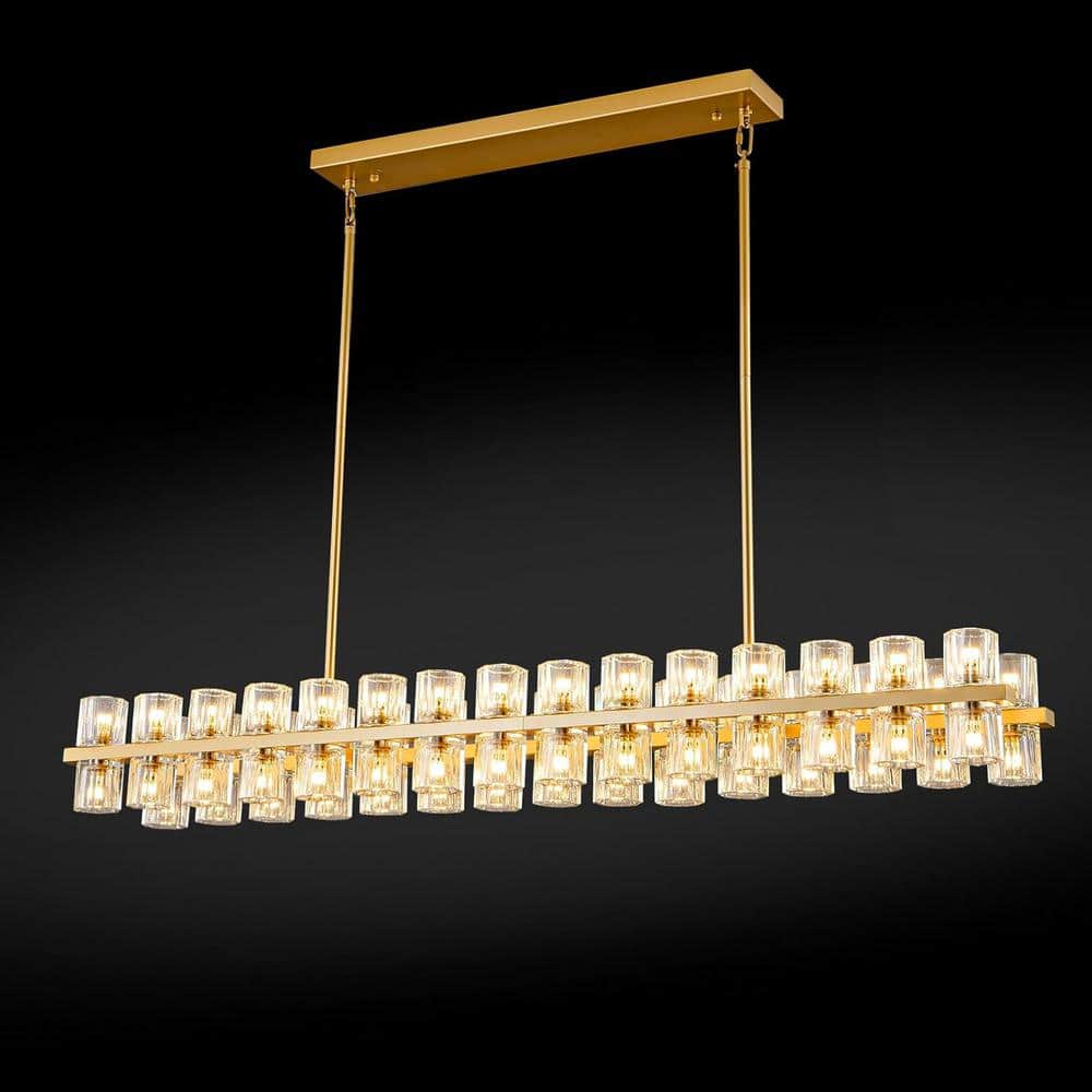 YUYI 60-Light Gold Rectangular Chandelier, 54 in. Modern K9 Crystal ...