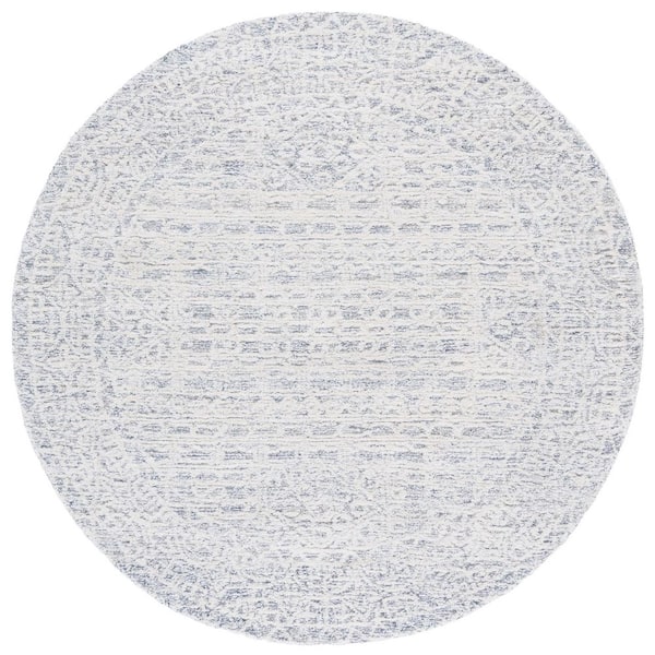SAFAVIEH Ebony 6 ft. x 6 ft. Ivory/Gray Border Ornate Floral Round Area ...