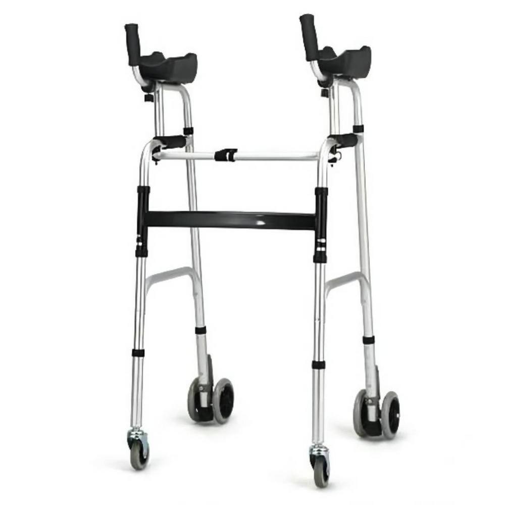 WELLFOR Foldable Aluminum Alloy Standard Walker in Silver with Armrest ...