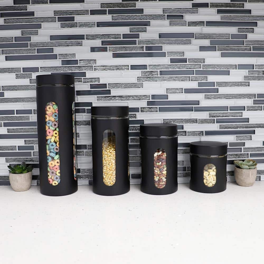 Home Basics 4-Piece Stainless Steel Canisters with Multiple Peek ...
