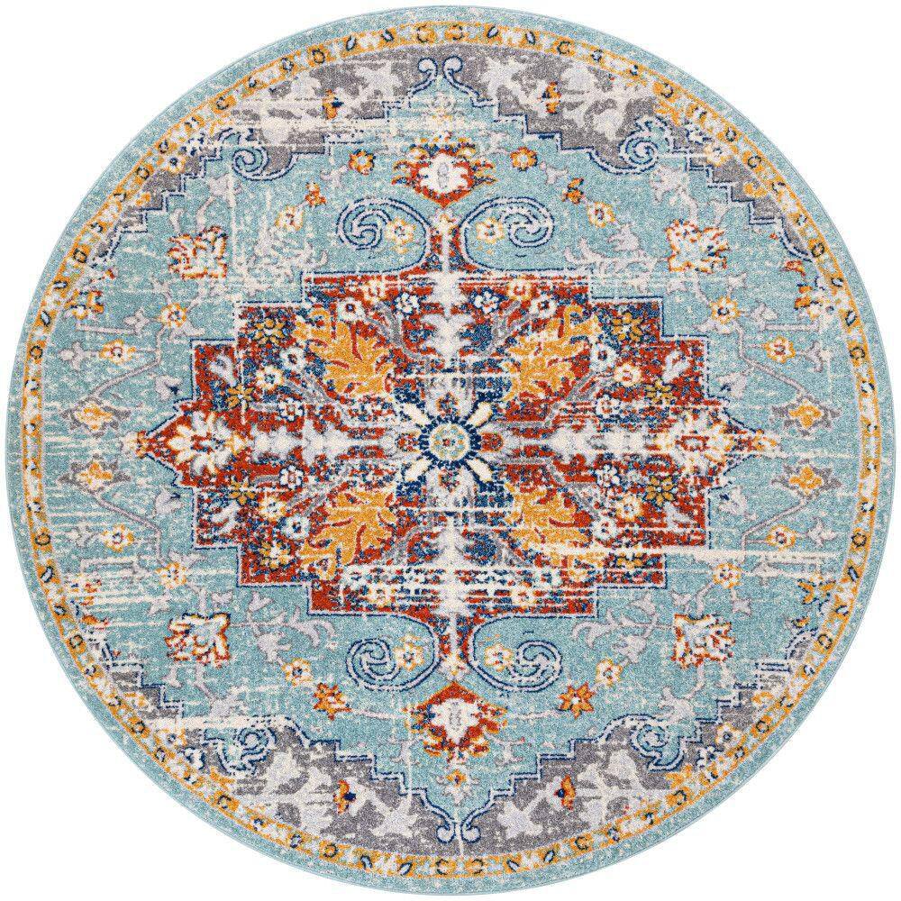 Nourison Passion Aqua Multicolor 8 ft. x 8 ft. Center medallion ...