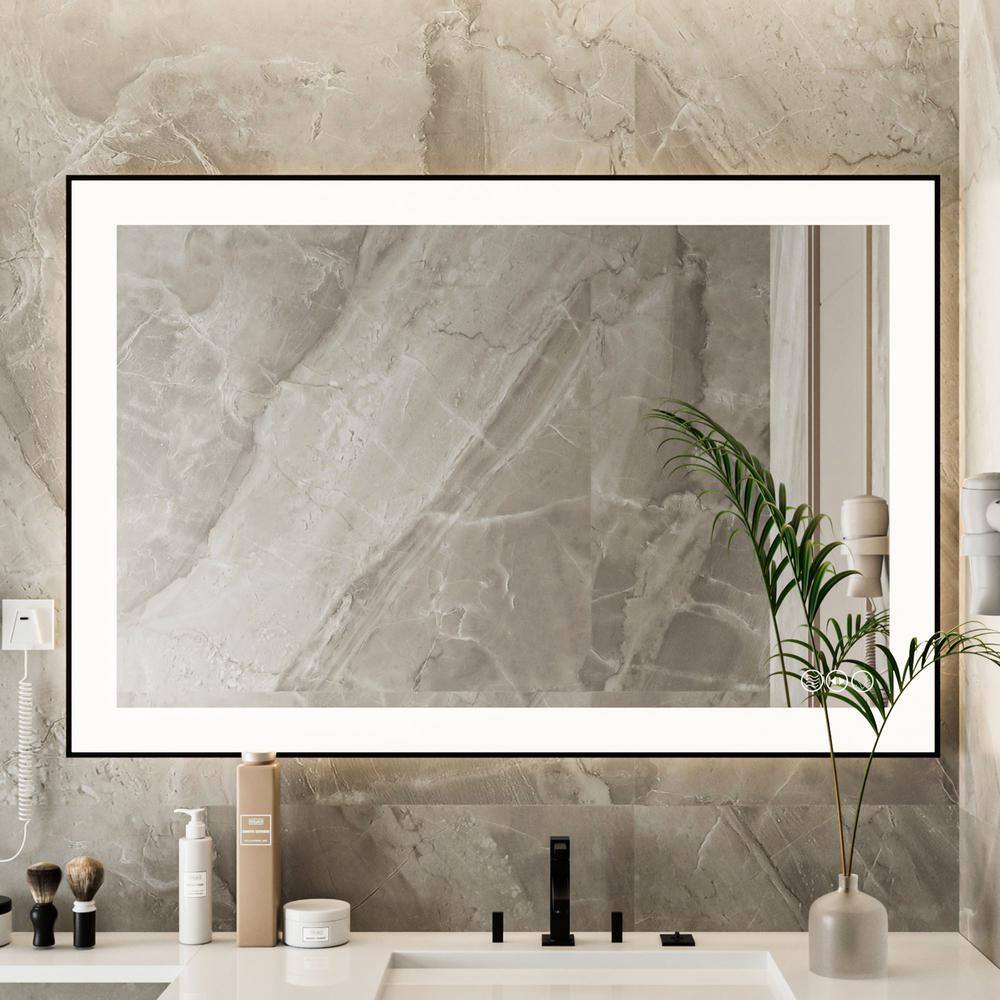 GOGEXX 48 in. W x 32 in. H Sliver Vanity Mirror Modern Framed ...