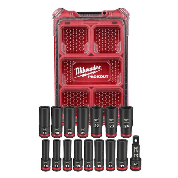 Milwaukee SHOCKWAVE Impact Duty 1/2" Drive Metric Deep Well PACKOUT ...