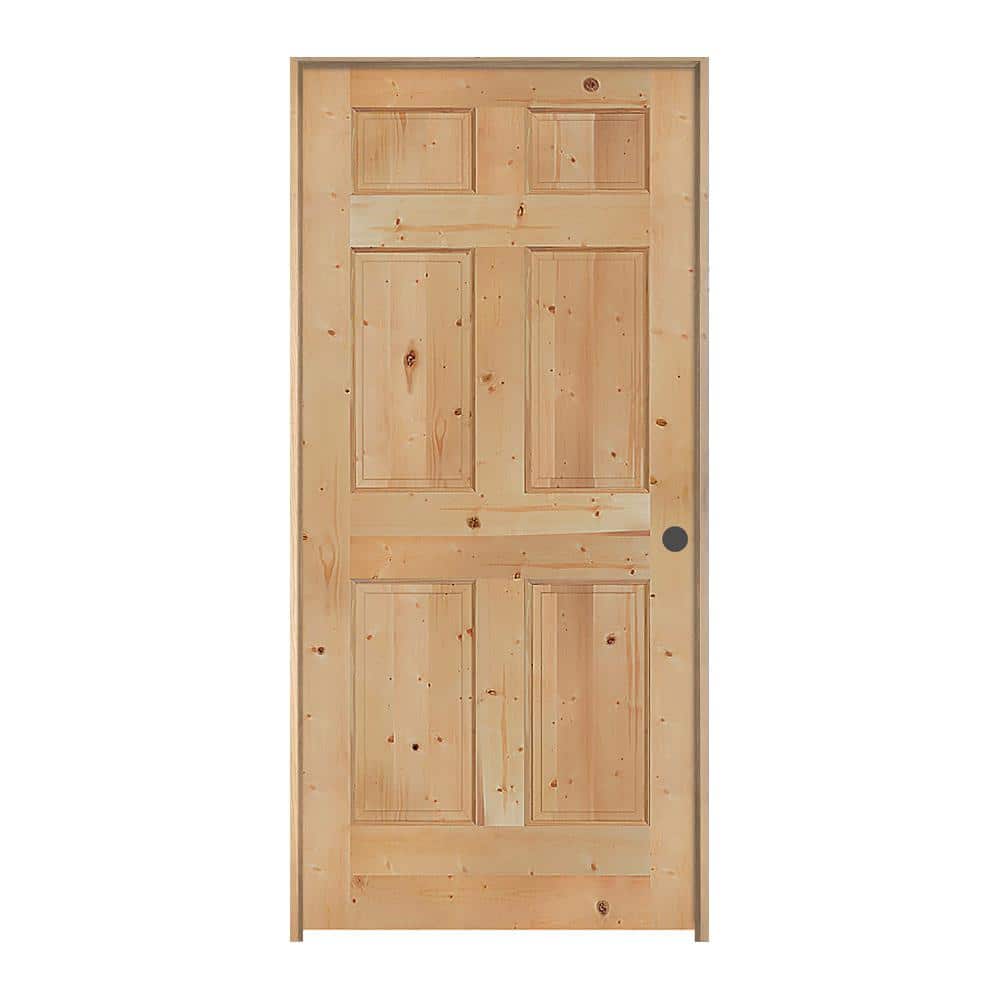 JELD-WEN 30 in. x 80 in. Knotty Pine Unfinished Left-Hand 6-Panel Solid ...