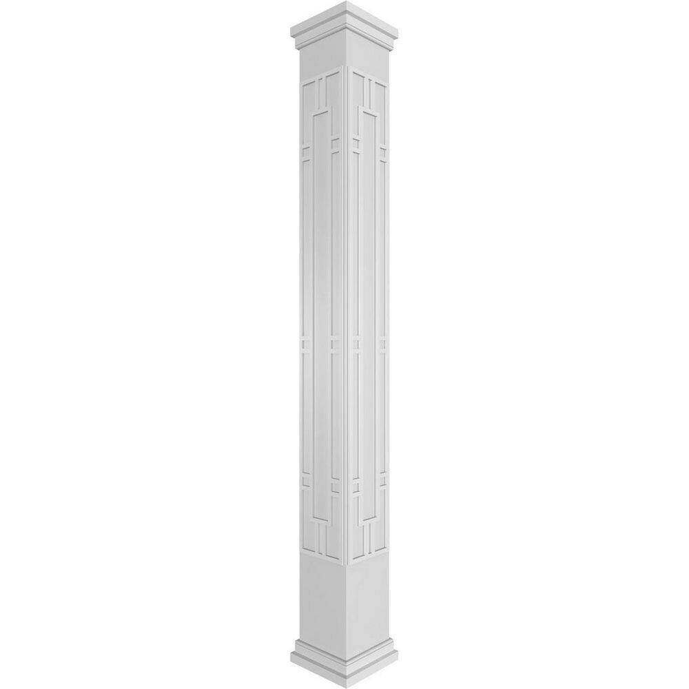 Ekena Millwork 9-5/8 in. x 8 ft. Premium Square Non-Tapered Hastings Fretwork PVC Column Wrap ...