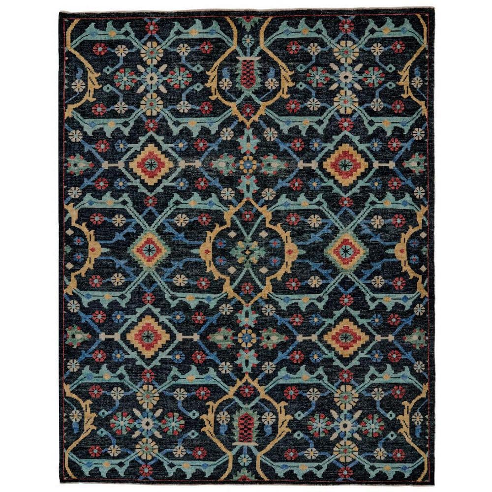 HomeRoots 2 ft. x 8 ft. Black, Blue, Orange Tribal Area Rug 2000511625 ...