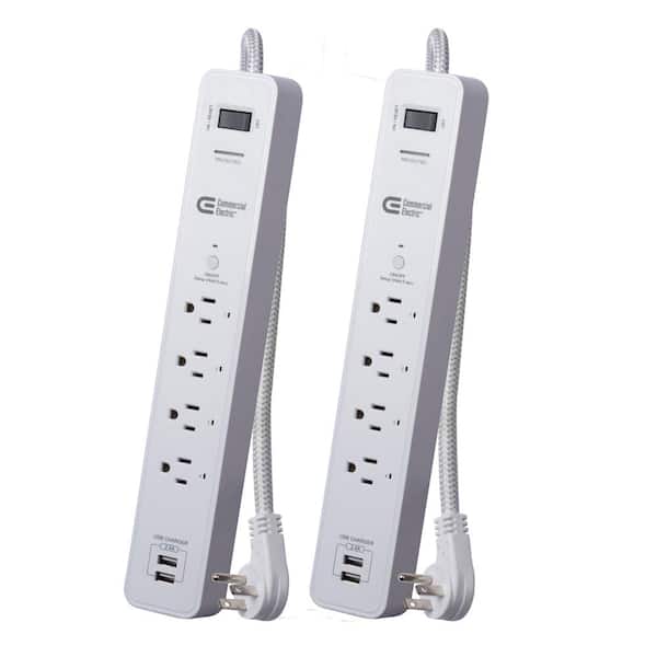 Commercial Electric 3 ft. 4-Outlet White Surge Protector Smart with USB ...